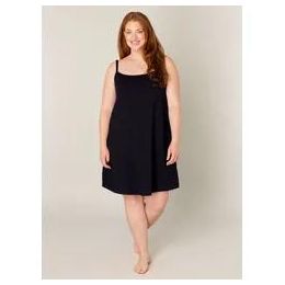 Tr&auml;gerkleid Base Level Curvy "Alissa", Damen, Gr. 44, N-Gr, blau (navy dunkelblau), Jersey, Obermaterial: 94% Viskose, 6% Elasthan, unifarben, Basic, figurumspielend knielang, Rundhals, Kleider Tr&auml;gerkleid, Verstellbare Tr&auml;ger