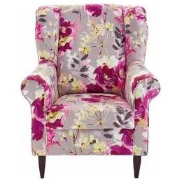 Ohrensessel Home Affaire "Asino", bunt (bunt, grau), B:80cm H:102cm T:86cm, Struktur (100% Polyester);Struktur/Blume (100% Polyester), Sessel, Ohrensessel, mit Federkern