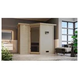 Sauna Karibu "Sanna 2", beige (naturbelassen), Saunaofen, integrierte Steuerung, 9 kW, Saunen, Ofen 9 kW integr. Strg