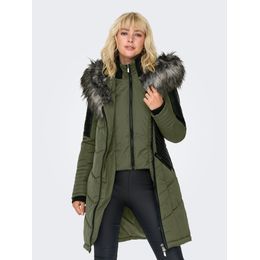 Only Damen Steppmantel "ONLNEWLINETTE FUR HOOD COAT OTW"kalamata detail:grau fur, Gr. L, Steppware, Obermaterial: 100% Polyester, M&auml;ntel