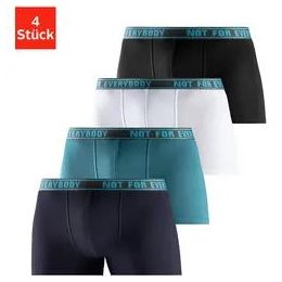 Boxer Bruno Banani "Boxershorts f&uuml;r Herren", Herren, Gr. M (5), 4 Stk., bunt (navy, petrol, wei&szlig;, schwarz), Jersey, Obermaterial: 95% Baumwolle, 5% Elasthan, unifarben, Unterhosen, mit Schriftzug im Bund