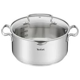 Kochtopf Tefal "Duetto+", grau (edelstahl), H:12cm &Oslash;:24cm, T&ouml;pfe, Kochtopf, hochglanzpoliert, Glasdeckel mit Siebfunktion