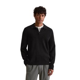 Marc O'Polo Herren Polokragenpullover "relaxed fit mit Flachstrickkragen und Knopfleiste", schwarz, Gr. XL, MARC O'POLO DENIM, Strick, Obermaterial: 55%