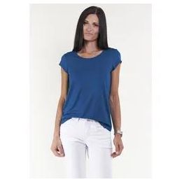 T-Shirt Seidel Moden, Damen, Gr. 48, blau (petrol), Jersey, Obermaterial: 95% Viskose, 5% Elasthan, unifarben, figurumspielend h&uuml;ftlang, Rundhals, abgesteppte Kante, Shirts T-Shirt, mit Kappen&auml;rmel, MADE IN GERMANY
