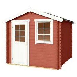 Gartenhaus Lasita Maja "Wels 2", rot (schwedenrot), Fu&szlig;boden im Gartenhaus, ohne Dacheindeckung, Massivholz, Gartenh&auml;user, Gartenhaus, Blockbohlenhaus 28mm, Fundamentmass 2300x2300, Schwedenrot