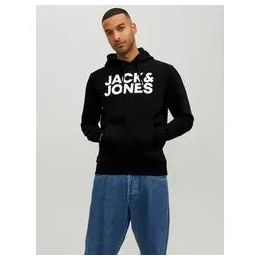Jack & Jones Kapuzensweatshirt JACK & JONES "JJECORP Kapuze und Frontprint", Herren, Gr. M, schwarz, Obermaterial: 70% Baumwolle, 30% Polyester, bedruckt, normal, Rundhals, B&uuml;ndchen, Sweatshirts, bedruckt, modisch, regular fit, Baumwollmischung, Rundhals