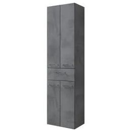 Hochschrank SAPHIR "Quickset 945 Badschrank, 50 cm breit, 4 T&uuml;ren, 1 Schublade", grau (oxid dunkelgrau quer), B:50cm H:185,5cm T:33cm, Schr&auml;nke, Hochschrank, Badezimmer-Hochschrank inkl. T&uuml;rd&auml;mpfer, Griffe in Chrom gl&auml;nzend