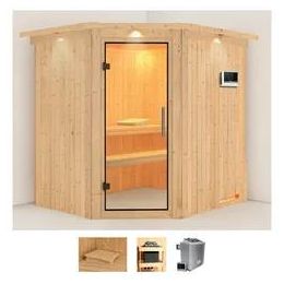 Sauna Karibu "Siirin", beige (naturbelassen), Saunaofen, externe Steuerung, 9 kW, Saunen, 9 KW-Ofen mit externer Steuerung