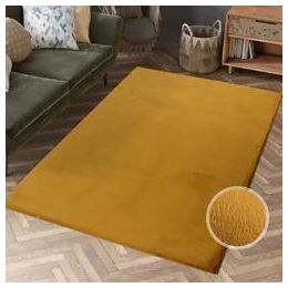 Hochflor-Teppich Carpet City "TOPIA 400", gelb (amber), B:160cm H:21mm L:230cm, Polyester, Teppiche, Kunstfell-Teppich mit Kaninchenfell-Optik, Haptik, Schlafzimmer