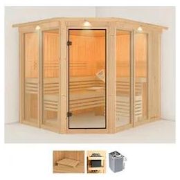 Sauna Karibu "Anike 3", beige (naturbelassen), Saunaofen, integrierte Steuerung, 9 kW, Saunen, Ofen 9 kW integr. Strg