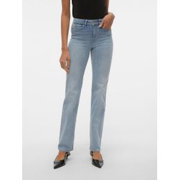 V&eacute;ro Moda Straight-Jeans VERO MODA "VMFLASH MR STRAIGHT JNS LI3102 GA NOOS", Damen, Gr. S (36), L&auml;nge 32, blau (light blau denim), Denim/Jeans, Obermaterial: 89% Baumwolle, 9% Elastomultiester, 2% Elasthan, unifarben, straight fit, Jeans Straight-Jeans
