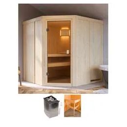 Sauna Karibu "Bodo", beige (natur), Saunaofen, integrierte Steuerung, 9 kW, Saunen, Ofen 9 kW integr. Strg