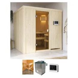Sauna Karibu "Troms&ouml;", beige (natur), Bio-Ofen, externe Steuerung, 9 kW, Saunen, Ofen 9 kW Bio externe Strg easy
