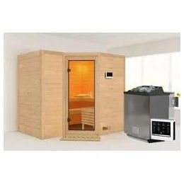 Sauna Karibu "Sanna 2", beige (naturbelassen), Bio-Kombiofen, externe Steuerung, 9 kW, Saunen, Ofen 9 kW Bio externe Strg easy