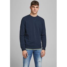 Jack & Jones JACK & JONES Herren Sweatshirt "JJEBASIC mit Flaglabel und weicher Baumwollmischung", blau, Gr. XL, unifarben, Sweatware, Obermaterial: 85%