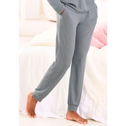 Damen Pyjamahose, VIVANCE DREAMS BY LASCANA, Gr. 32, grau, Rippstrick, Obermaterial: 63% Polyester, 33% Viskose, 4% Elasthan, unifarben, Basic,