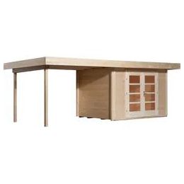 Gartenhaus Weka "Designhaus 126 Plus", beige (naturbelassen), Fu&szlig;boden im Gartenhaus, ohne Dacheindeckung, Massivholz, Gartenh&auml;user, Gartenhaus, mit Anbaudach