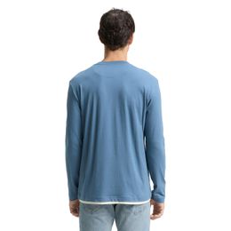 Tom Tailor Herren Langarmshirt, blau, Gr. XL, kontrastfarbene Details, unifarben, Single Jersey, Obermaterial: 100% Baumwolle, Shirts, mit Logo Print