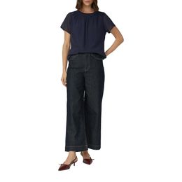 Damen Kurzarmbluse, blau, Gr. 44, s.Oliver BLACK LABEL, unifarben, Web, Obermaterial: 100% Polyester. Futter: 100% Viskose, Blusen, mir Raffung am