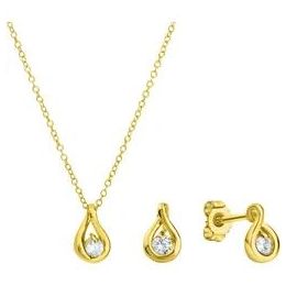 Ohrring und Ketten Set Firetti "Multipack Schmuck Geschenk Silber 925 Halskette Ohrstecker Tropfen", gold (gelbgoldfarben, kristallwei&szlig;, kristallwei&szlig;), Schmuck_Sets, Damen, Silber 925 (Sterlingsilber), mit Zirkonia (synth.)