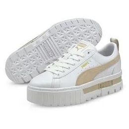 Sneaker Puma "MAYZE LTH WN'S", Damen, Gr. 41, wei&szlig; (Puma wei&szlig;, peyote), Leder, Synthetik, unifarben, Schuhe Sneaker, mit Plateau-Sohle, herausnehmbare Innensohle