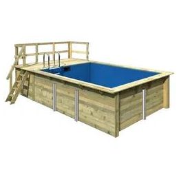 Rechteckpool Karibu "Holzpool Roma A BxLxH: 353x400x124 cm mit Sonnendeck", braun, B:353cm H:124cm L:400cm &Oslash;:564cm, Schwimmbecken, 44 mm starke kesseldruckimpr&auml;gnierte Holzbohlen aus Fichtenholz