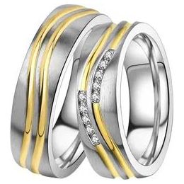 Trauring DOOSTI "Schmuck Geschenk Edelstahl Trauring Ehering Partnerring LIEBE" Gr. 54, gold (edelstahlfarben, gelbgoldfarben), Fingerringe, Damen, 54,mit Zirkonia, Edelstahl, 6mm, Trauring, Made in Germany, wahlweise mit oder ohne Zirkonia