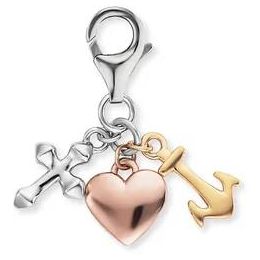 Charm-Einh&auml;nger Engelsrufer "GLAUBE LIEBE UND HOFFNUNG TRICOLOR", rosa (silberfarben, gelbgoldfarben, ros&eacute;goldfarben), Charms, Damen, Silber 925 (Sterlingsilber)