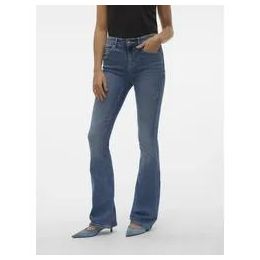 V&eacute;ro Moda Bootcut-Jeans VERO MODA "VMFLASH MR FLARED JEANS LI347 GA NOOS", Damen, Gr. XS (34), L&auml;nge 34, blau (medium blau denim), Denim/Jeans, Obermaterial: 89% Baumwolle, 9% Elastomultiester, 2% Elasthan, unifarben, ausgestellt lang, Jeans, Baumwollmischung mit Stretch, regular waist, bootcut fit