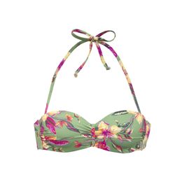 Lascana Damen B&uuml;gel-Bandeau-Bikini-Top "Malia", rosa, Gr. 38, bedruckt, floral, Microfaser, Microfaser, Polyamid, Bikini-Oberteile, mit tropischem
