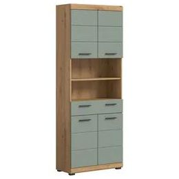 Hochschrank Welltime "SIENA, Breite 74cm, 4 T&uuml;ren, 1 Schubkasten, 2 offene F&auml;cher, MDF-Front", gr&uuml;n (artisan eiche nb, salbei nb), B:74cm H:191cm T:31cm, FSC-zertifizierter Holzwerkstoff, Schr&auml;nke, Hochschrank, in verschiedenen Farben erh&auml;ltlich, Badm&ouml;bel, Badschrank, Schrank, Bad