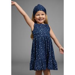 Kidsworld M&auml;dchen Jerseykleid "2tlg. Shirtkleid + Haarband im niedlichen Sternen-Allover", blau, Gr. 140, bedruckt, Jersey, Obermaterial: 100%