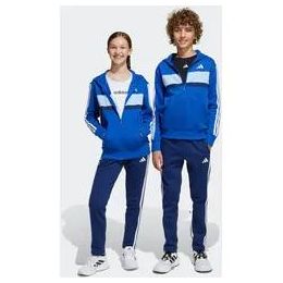 Trainingsanzug Adidas SPORTSWEAR "SEASONAL ESSENTIALS TIBERIO 3-STREIFEN KIDS", Jungen, Gr. 164, blau (royal blau, wei&szlig;, glow blau), Obermaterial: 70% Baumwolle, 30% Polyester, Sportanz&uuml;ge Trainingsanzug