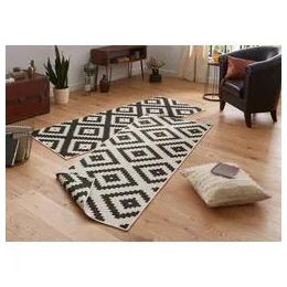 NORTHRUGS Teppich HANSE HOME "Malta Wendeteppich" Gr. 12, schwarz (schwarz, creme), B:80cm H:5mm L:250cm, Kunstfaser, Teppiche, Teppich, In-& Outdoor, Wetterfest, Balkon, Terrasse, Raute, L&auml;ufer, Wohnzimmer