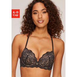 JETTE Damen Push-up-BH, Gr. 70, braun, Spitze, Obermaterial: 90% Polyamid, 10% Elasthan, BHs, mit raffinierten Tr&auml;gern in B&auml;nder-Optik, sexy Dessous