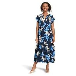 BETTY & CO Sommerkleid BETTY & CO "Damen mit Print", Damen, Gr. 38, Normalgr&ouml;&szlig;en, blau (dunkelblau, blau), Obermaterial: 56% Viskose, 44% Baumwolle., ausgestellt lang, Rundhals, Kleider Sommerkleid, Druck