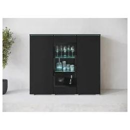 Highboard Home Affaire "Vera", schwarz (graphite schwarz matt), B:120cm H:103,3cm T:39,5cm, Sideboards, Highboard, Highboard mit 4 T&uuml;ren, 9 F&auml;chern, verglasten T&uuml;ren