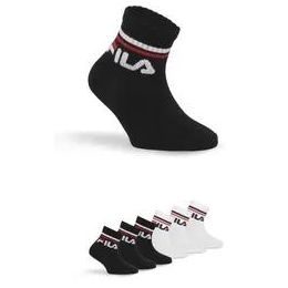 Kurzsocken Fila "JUNIOR UNISEX QUARTER PLAIN SOCKS", M&auml;dchen, Gr. 31-34, schwarz-wei&szlig; (schwarz, wei&szlig;), Baumwollmischung, unifarben, normal, Socken, mit eingestricktem Logo im B&uuml;ndchen, Kindersocken