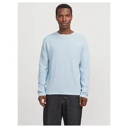Jack & Jones Rundhalspullover JACK & JONES "JJEGEORGE KNIT CREW NECK NOOS", Damen, Gr. M, blau (chambray blau detail:with cloud dancer), Strick, Obermaterial: 85% Baumwolle, 15% Polyester, unifarben, relaxed fit taillenbedeckt, Rundhals, B&uuml;ndchen, Pullover Rundhalspullover, mit Strick Optik