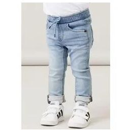 Schlupfjeans name it "NMMRYAN SLIM SWE JEANS 2472-TH NOOS", Jungen, Gr. 116, N-Gr, blau (light blau denim), Denim/Jeans, Obermaterial: 70% Baumwolle, 27% Polyester, 3% Elasthan, leichte Abriebeffekte, regular fit lang, Jeans Schlupfjeans, im Jogging Style