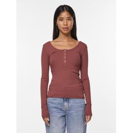 Pieces Damen Langarmshirt "PCKITTE LS TOP NOOS BC", beige, Gr. M, unifarben, Single Jersey, Obermaterial: 95% Baumwolle, 5% Elasthan, Shirts,