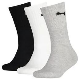 Socken Puma "Puma KIDS CREW SOCK 3P", Damen, Gr. 27-30, schwarz-wei&szlig; (1x schwarz, 1x grau, meliert, 1x wei&szlig;), Baumwollmischung, Elasthan, Polyamid, bedruckt, unifarben, elastisch, Socken Socken, Junior mit klassischer Rippe