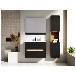H&auml;ngeschrank Welltime "Lupo, 2 Einlegeb&ouml;den und 1 offenes Fach, Soft-Close", schwarz (schwarz matt), B:35cm H:160cm T:30cm, MDF, Schr&auml;nke, H&auml;ngeschrank, in zwei Farben erh&auml;ltlich, Badm&ouml;bel, passend zur Serie