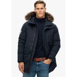 Superdry Herren Parka "EVEREST FAUX FUR PARKA JACKET", blau, Gr. XXL, unifarben, Web, Obermaterial: 100% Polyester, Jacken, Kunstfaser, loose fit