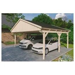 Skan Holz Doppelcarport SKANHOLZ "Fichtelberg", beige (natur), B/H/T: 574cm x, Carports, mit schwarzen Schindeln