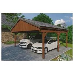 Skan Holz Doppelcarport SKANHOLZ "Fichtelberg", braun, B/H/T: 574cm x, Carports, mit Dachlattung