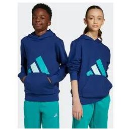 Kapuzensweatshirt Adidas SPORTSWEAR "J BL FT HD 280", M&auml;dchen, Gr. 128, blau (dunkelblau, pure teal, halo mint), Obermaterial: 55% Baumwolle, 36% Polyester, 9% Viskose, normal, Rundhals, angesetztes B&uuml;ndchen, Sweatshirts