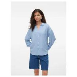 V&eacute;ro Moda Langarmbluse VERO MODA "VMMELANEY QUEENY LS SHIRT WVN NOOS", Damen, Gr. XS, blau (chambray blau detail:melange), Web, Obermaterial: 100% Polyester, meliert, loose fit Po-bedeckend, V-Ausschnitt, Blusen, Kunstfaser, loose fit