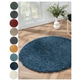 Hochflor-Teppich "My Shaggy", blau (dunkelblau), H:37mm &Oslash;:100cm, Polypropylen (PP), MyFlair M&Ouml;BEL & ACCESSOIRES, Teppiche, Shaggy, Uni Farben, leicht gl&auml;nzend, Microfaser, extra flauschig