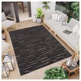 Teppich Carpet City "In-& Outdoorteppich Santorini 58394, 3D-Effekt, Streifen", grau (anthrazit), B:120cm H:5mm L:170cm, Polypropylen (PP), Teppiche, Teppich, Wetterfest & UV-best&auml;ndig f&uuml;r Terrasse, Balkon, K&uuml;che, Flur